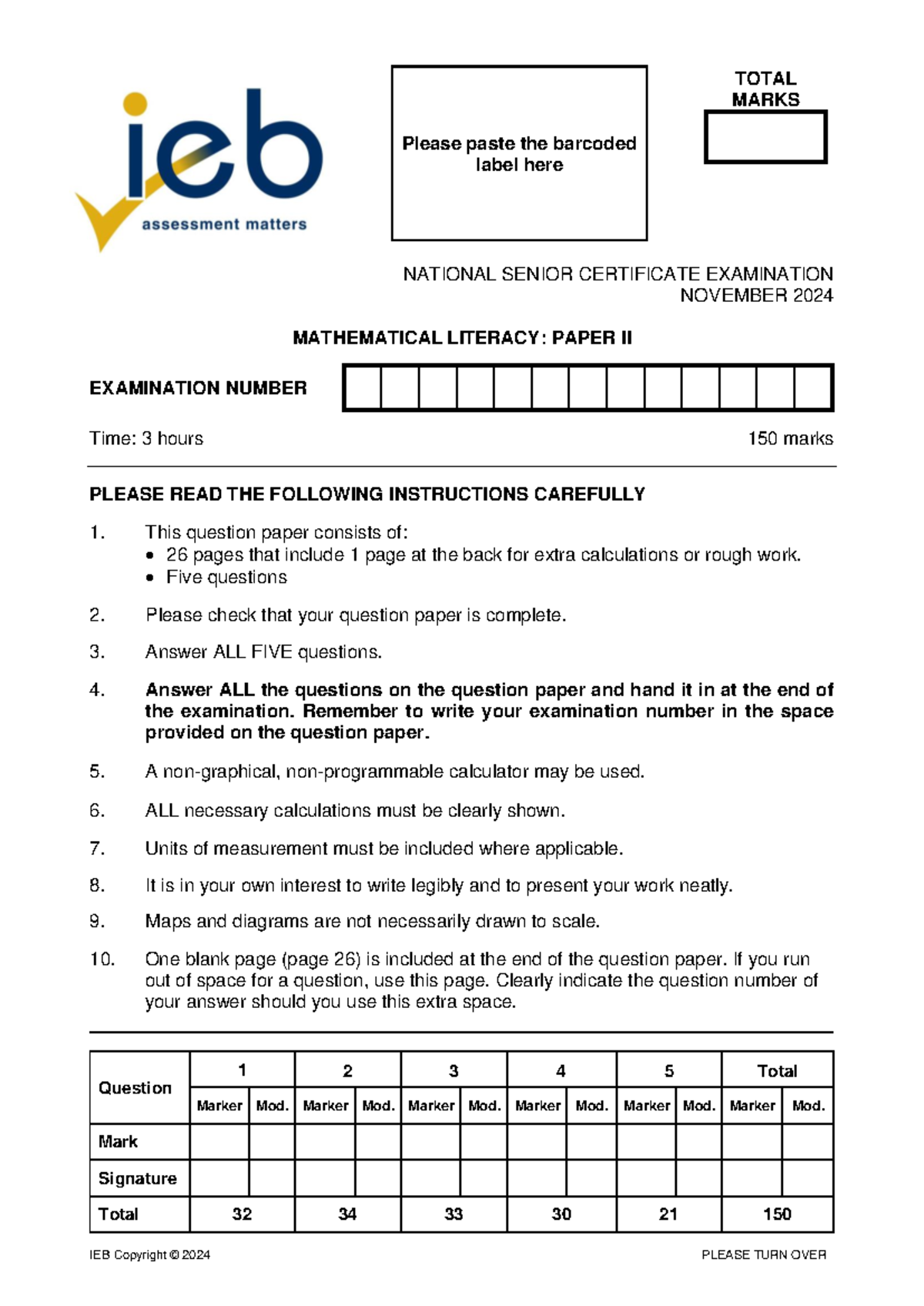 NSC Mathematical Literacy: Paper II Exam Guidelines 2024 - Studocu