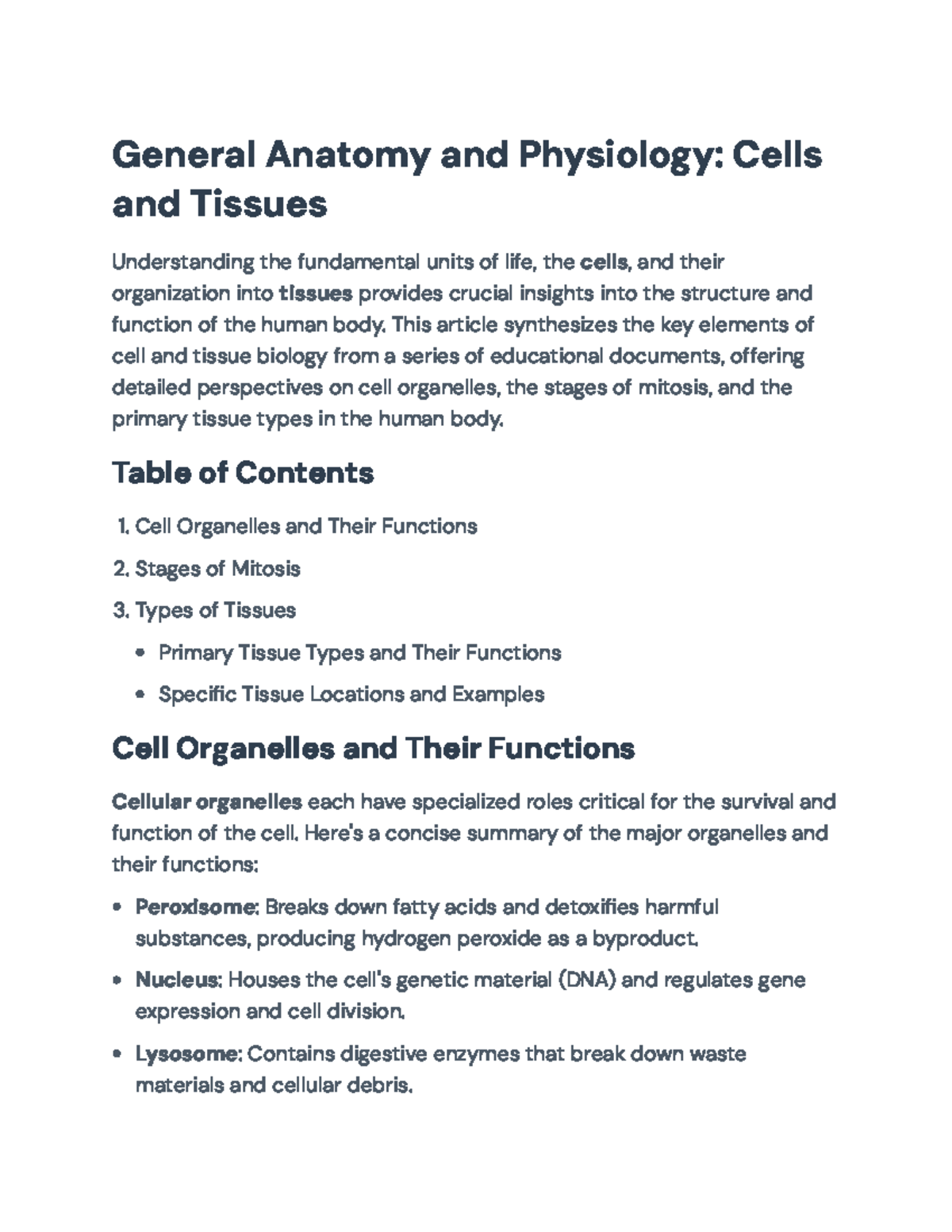 General Anatomy and Physiology: Cells & Tissues Overview - General ...