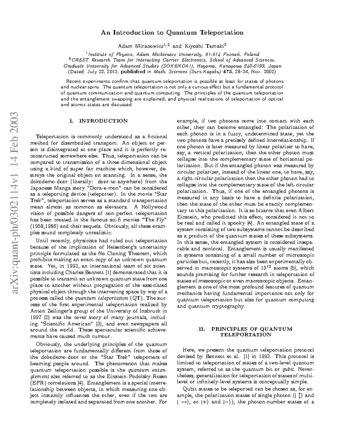 Quantum Teleportation: Principles and Applications (Course Code ...