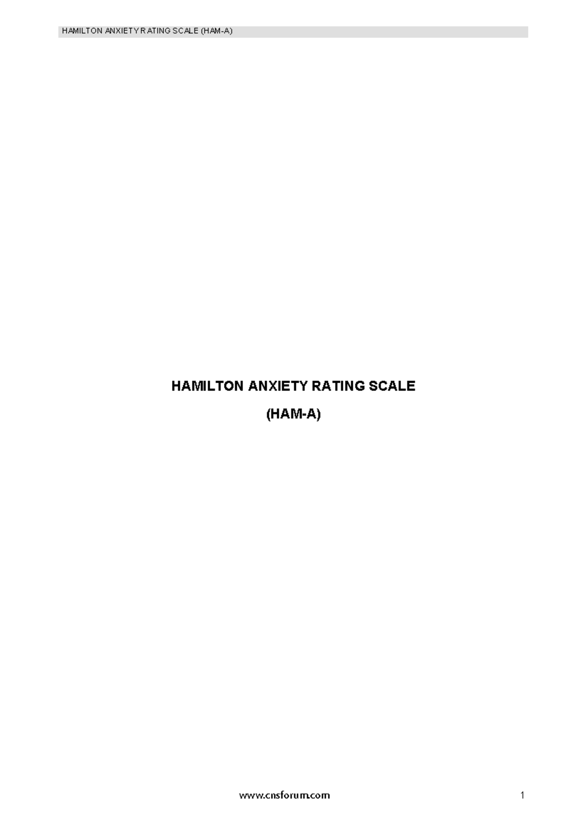 HAM-A: Hamilton Anxiety Scale Report and Patient Assessment - Studocu
