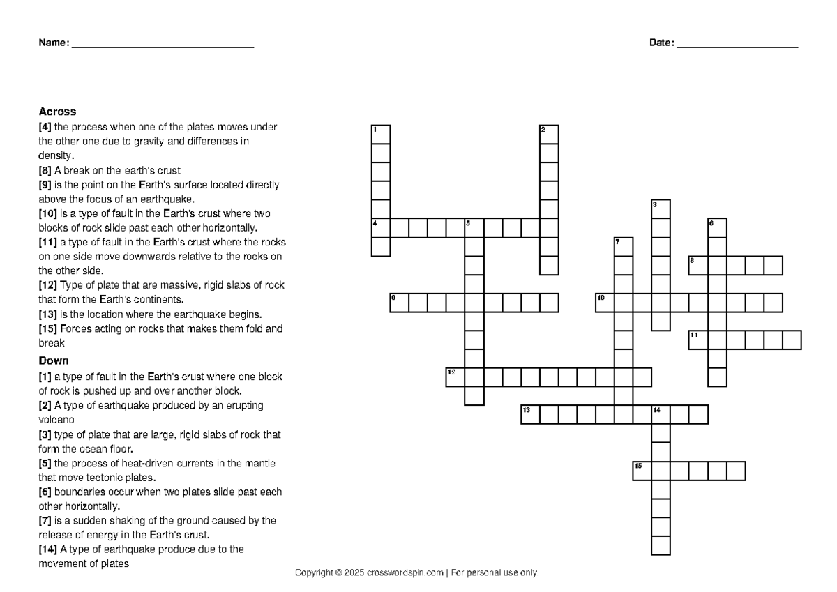 Earthquakes - Earthquake Crossword puzzle - Copyright © 2025 ...