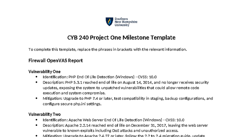 CYB 240 Project One Milestone: OpenVAS Vulnerability Reports - Studocu