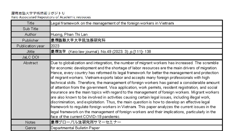 Legal Framework for Managing Foreign Workers in Vietnam (2023) - Studocu