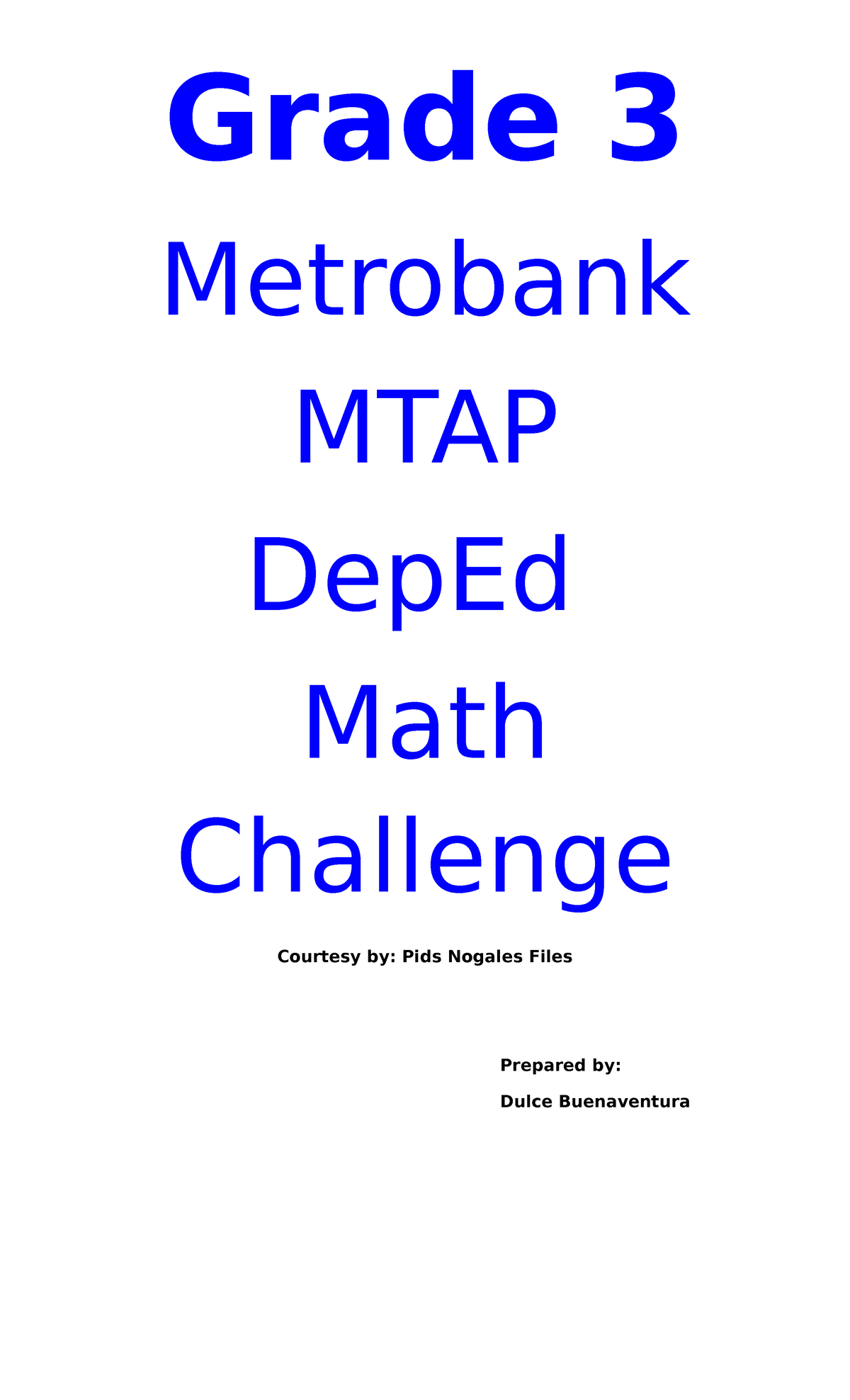 Grade 3 MTAP Math Challenge Reviewer 2005-2008 - Studocu