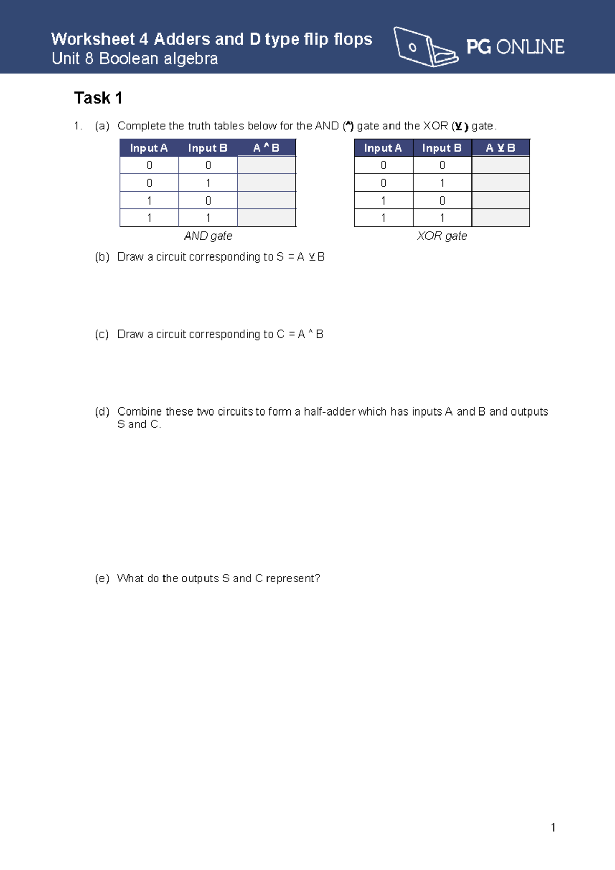 Boolean Algebra Worksheet 4: Adders & D Flip-Flops - Studocu
