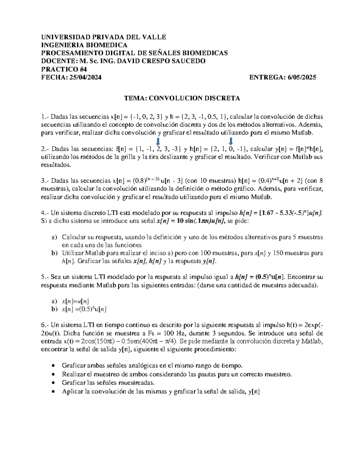 Práctico 4 2025: Análisis de Convolución Discreta en MATLAB - Studocu
