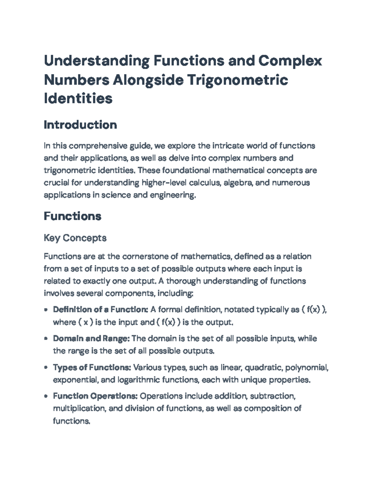 Functions, Complex Numbers & Trig Identities Overview for STEM Studies - Studocu