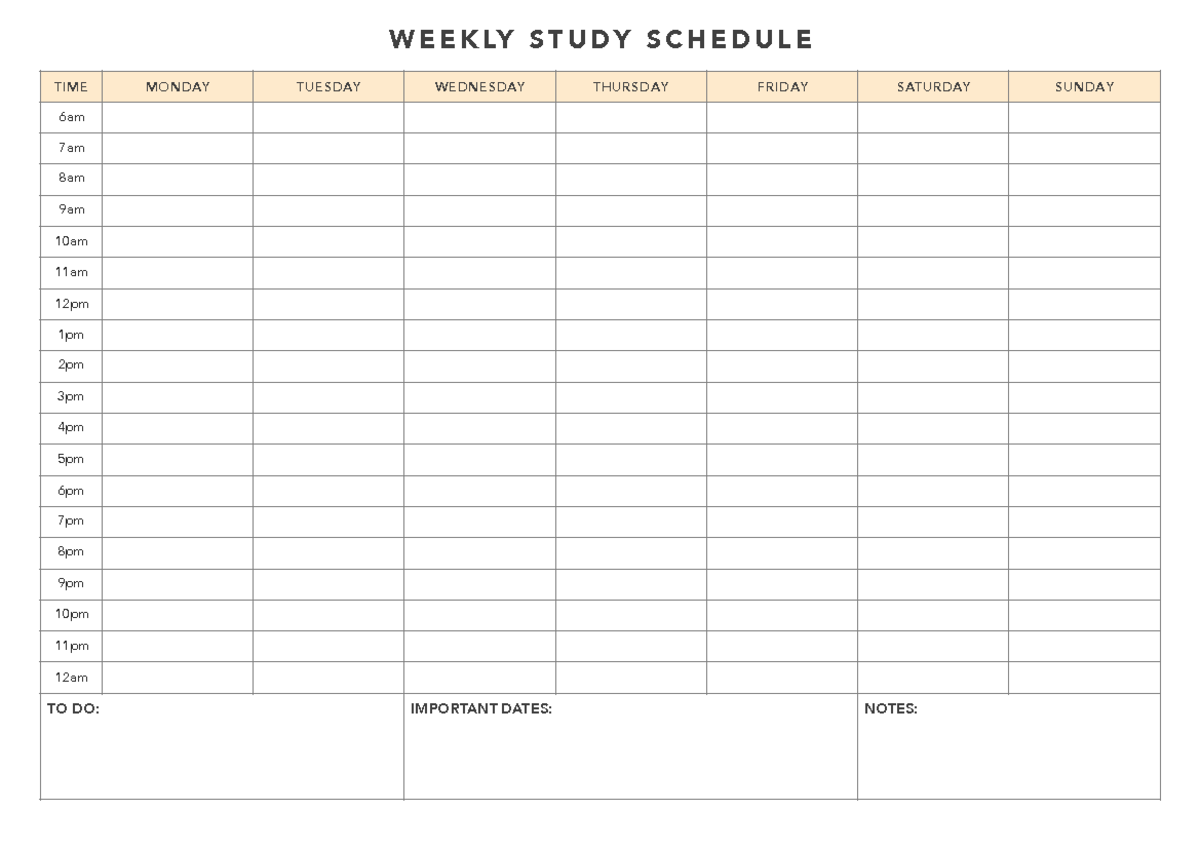 Free Weekly Study Planner Printable PDF 2 - Wiskunde - W E E K LY S T U ...