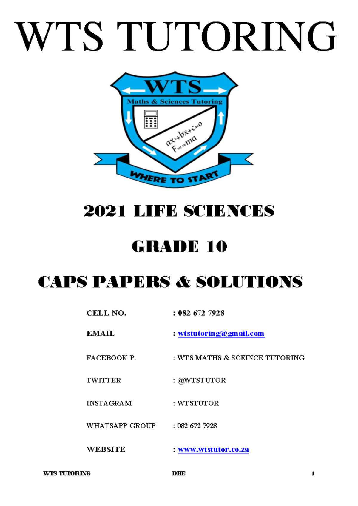 2022 WTS Grade 10 Life Sciences Exam Guidelines & Solutions - Studocu