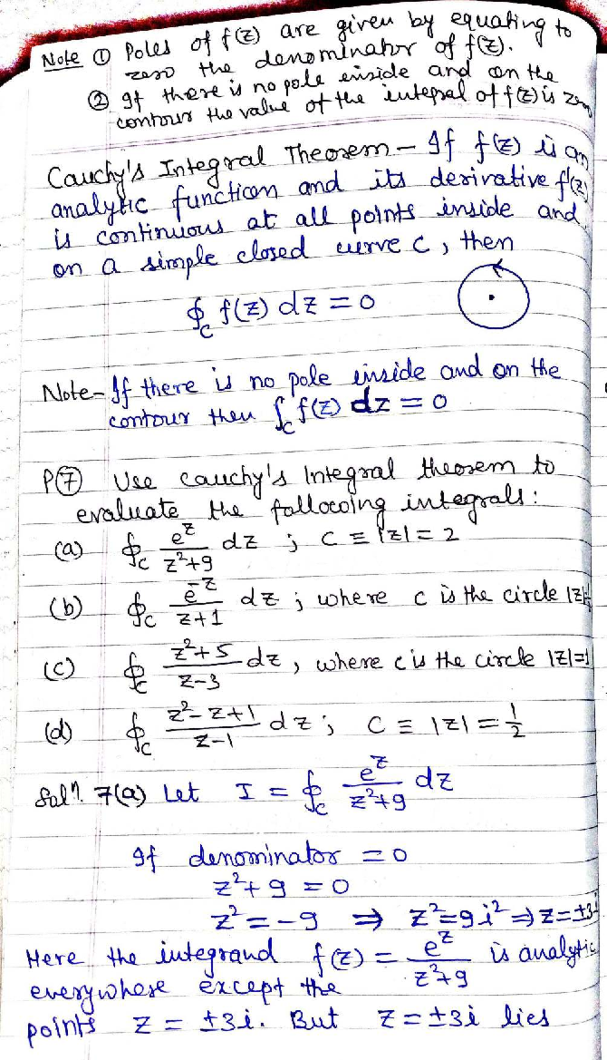 Engg-Maths(1) Final Exam Notes on Integral Theorems and Poles - Studocu