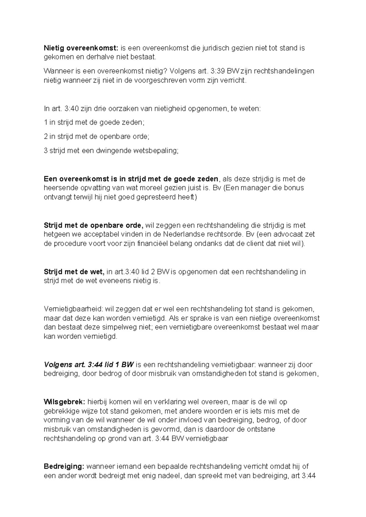 Samenvatting HS 3: Nietigheid en Vernietigbaarheid van Overeenkomsten ...