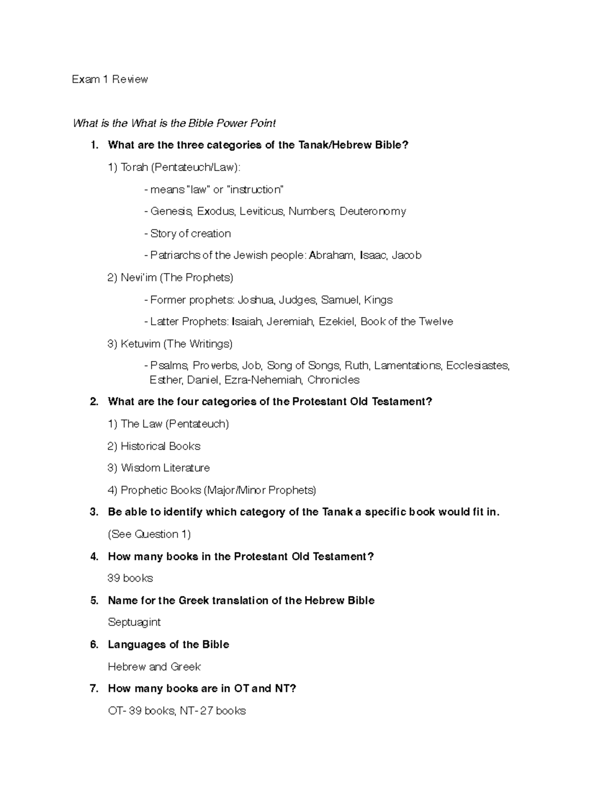 Exam 1 Review: Overview of Genesis to Kings Topics and Themes - Studocu
