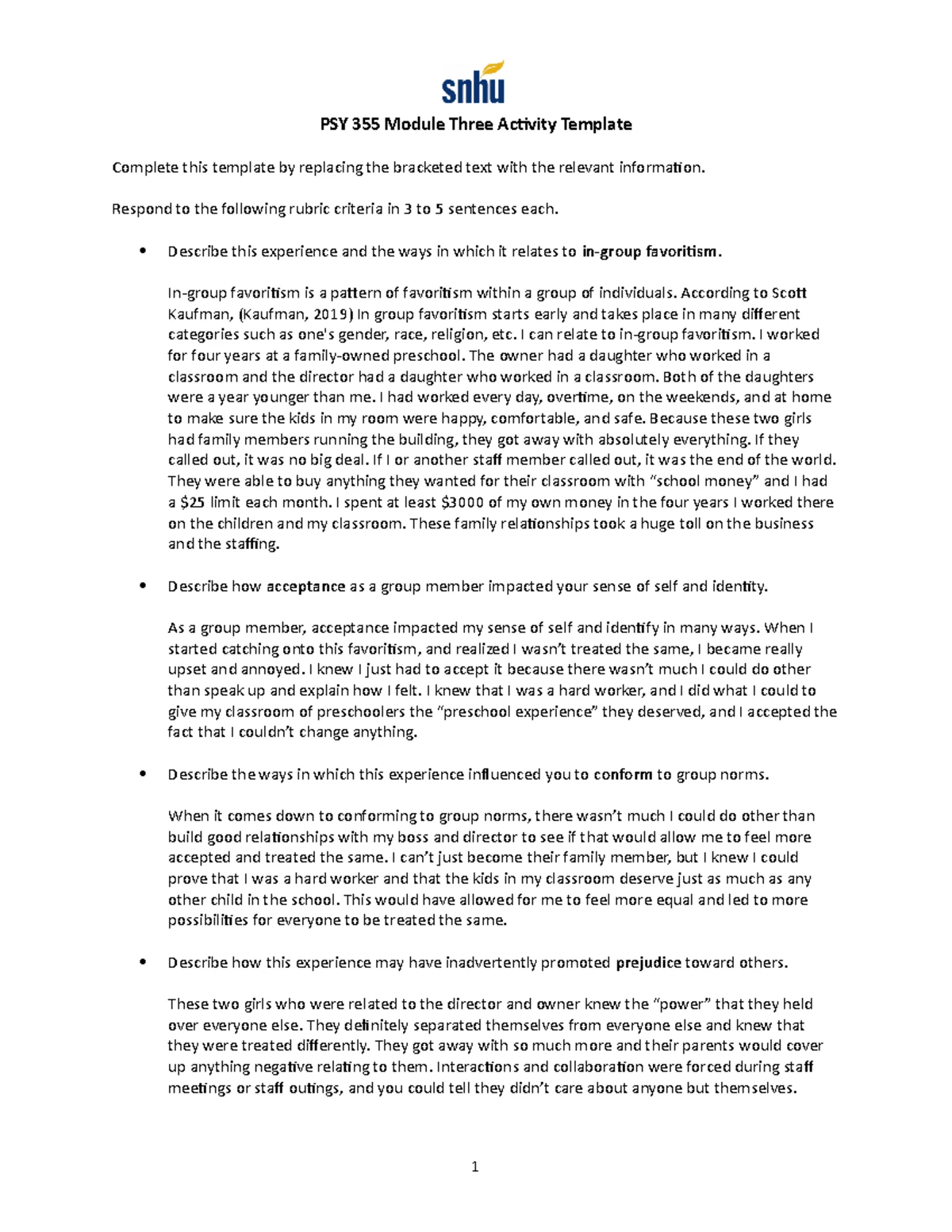 PSY 355 Module 3-2 - ... - Describe this experience and the ways in ...