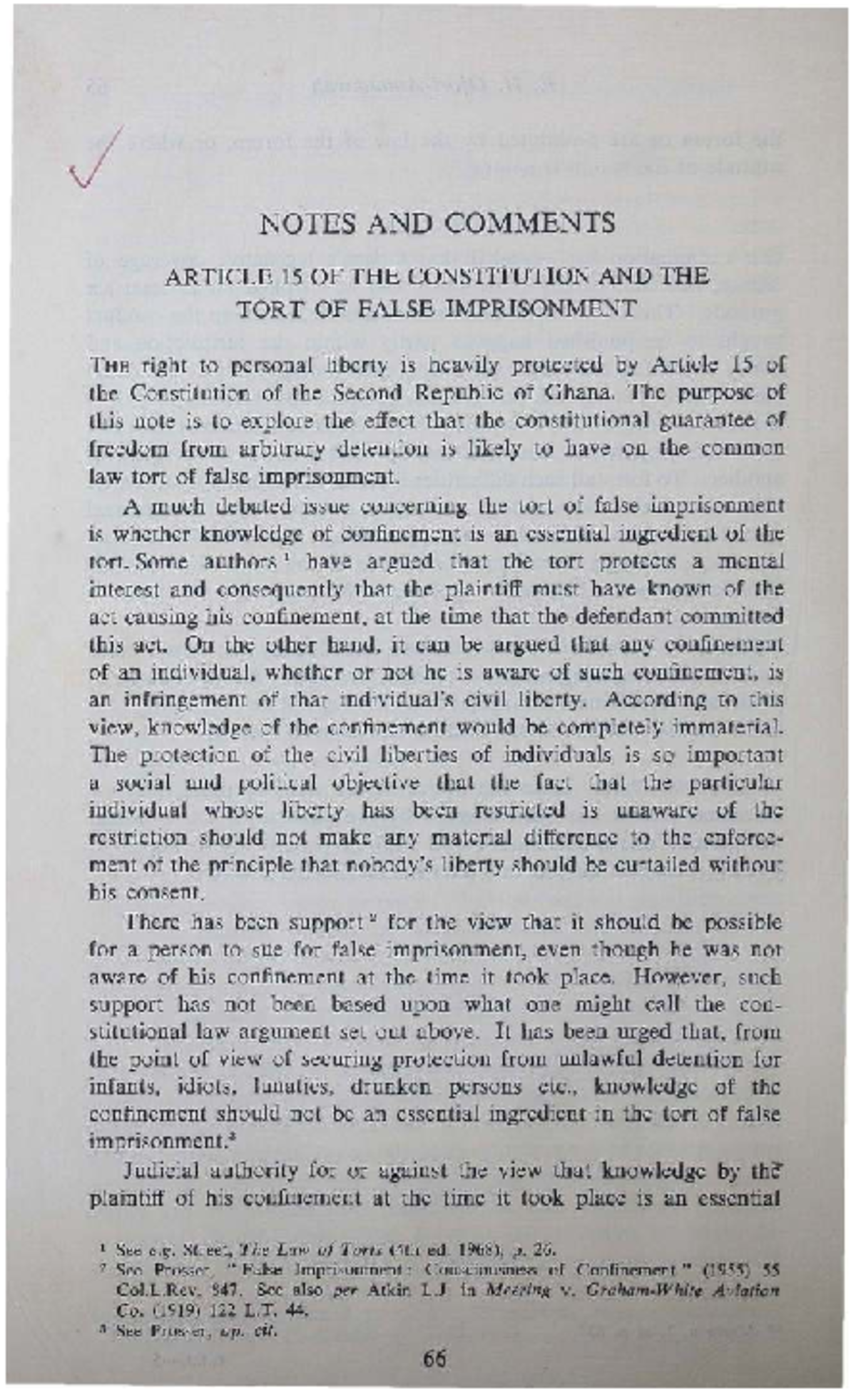J NOTES ON ARTICLE 15 OF THE GHANAIAN CONSTITUTION & FALSE IMPRISONMENT ...