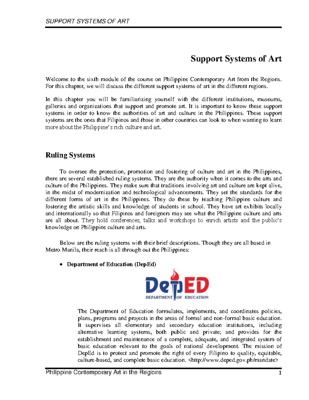 Week 008-009 Course Module Support Systems of Art - SUPPORT SYSTEMS OF ...