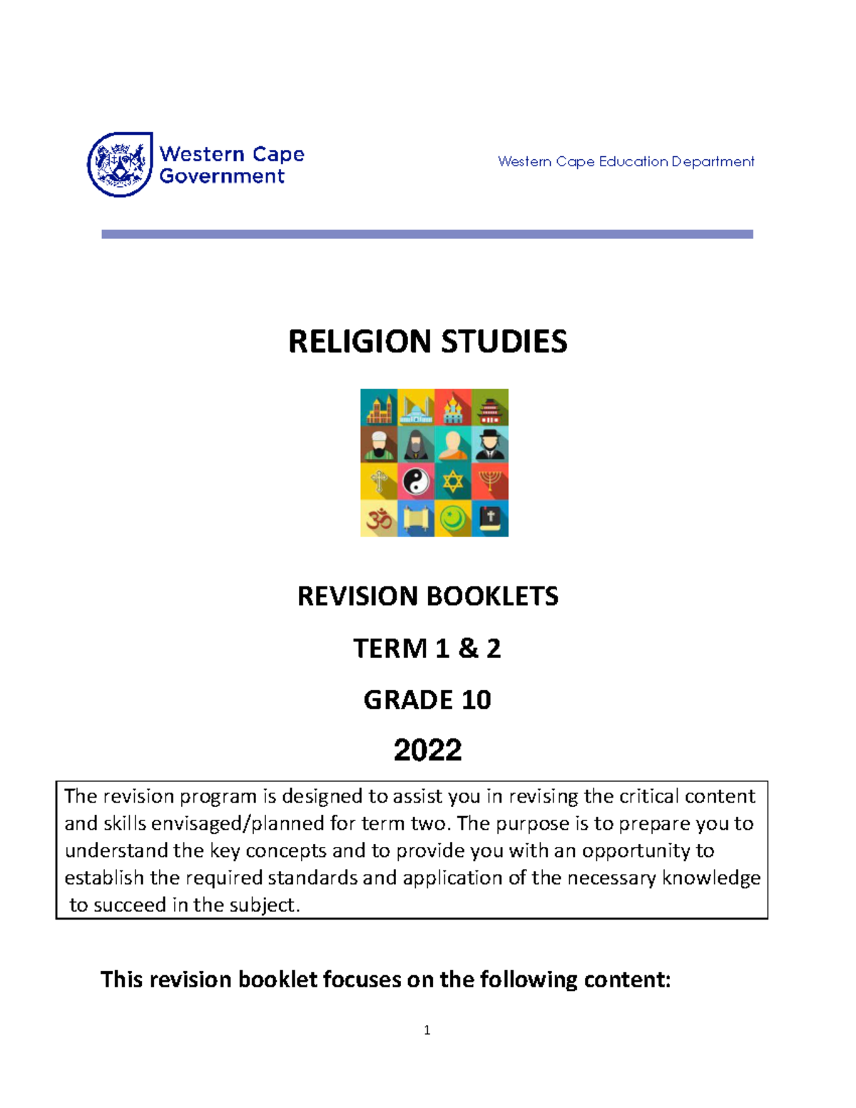 RS Grade 10 Religion Studies Revision Booklet Term 1 & 2 - Studocu