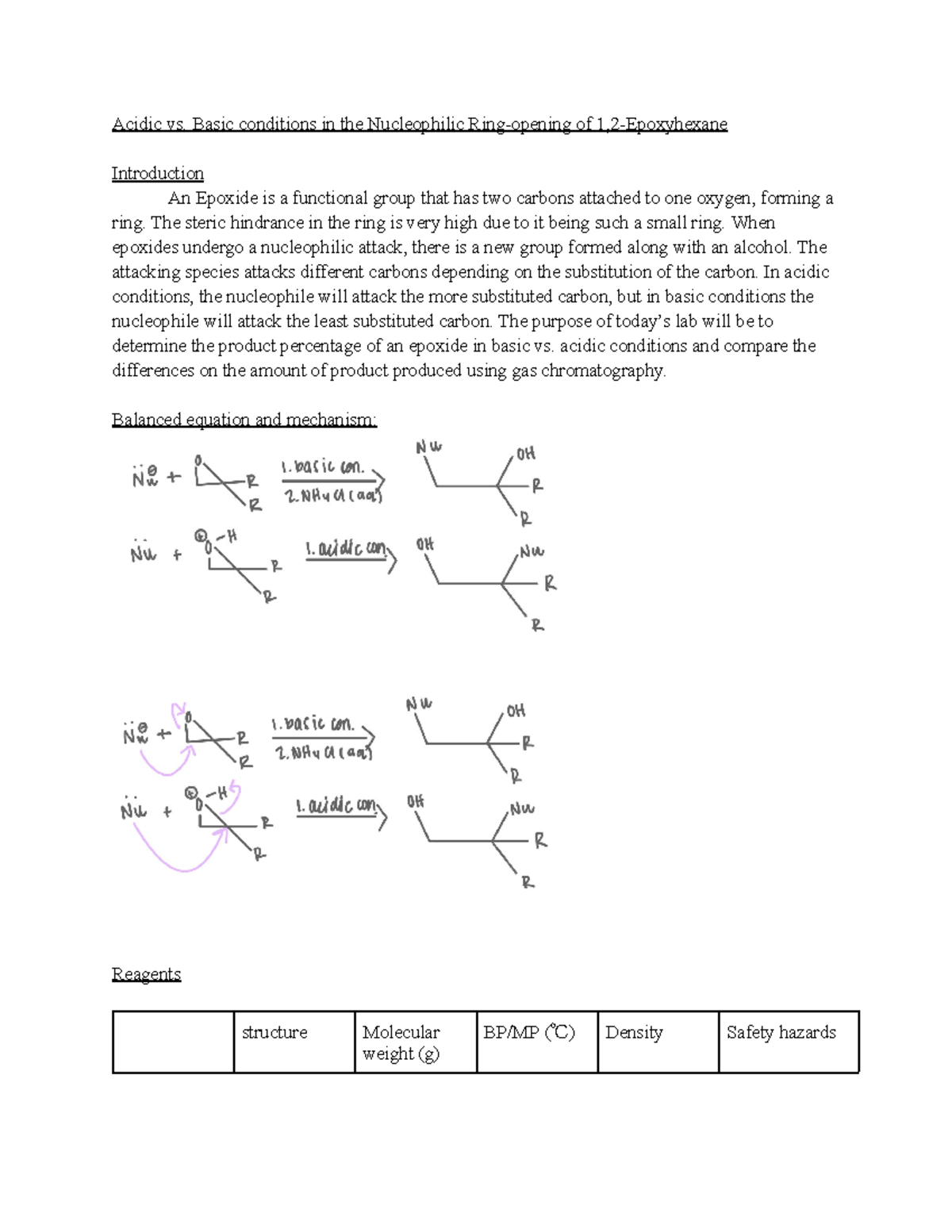 Ex. 4: Nucleophilic Ring Opening in Acidic vs Basic Conditions - Studocu