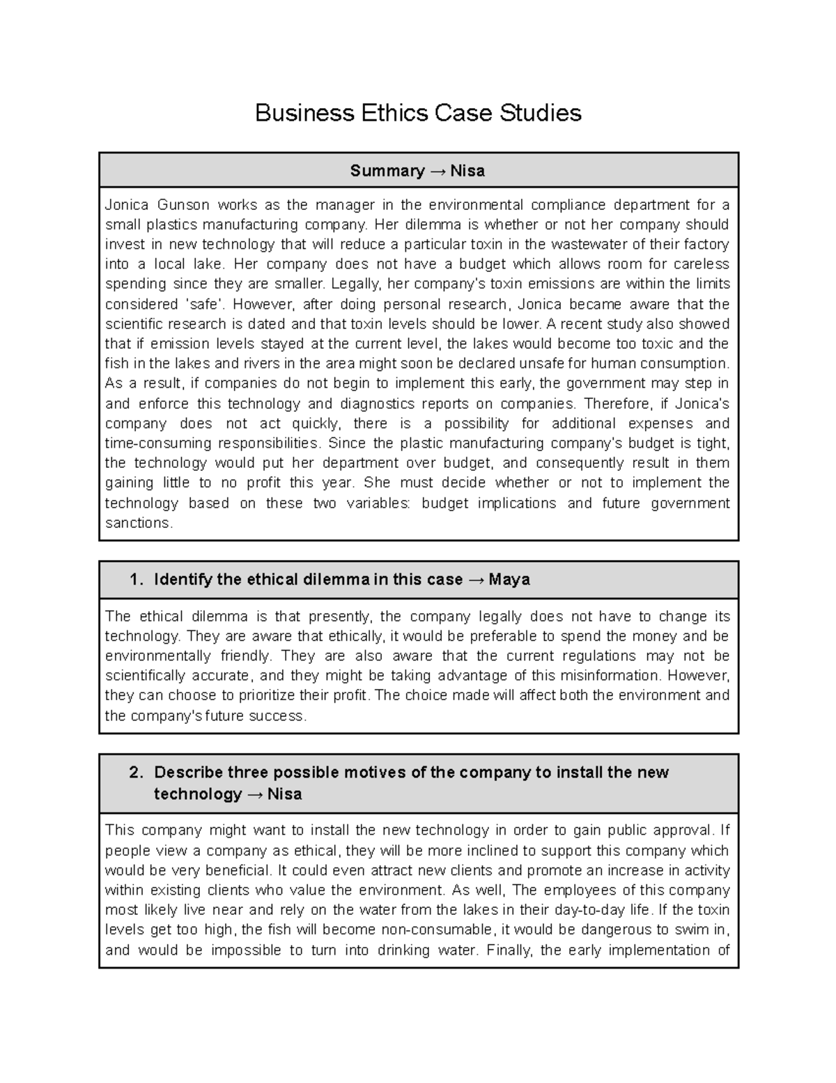 Business Ethics Case Studies - Business Ethics Case Studies Summary → ...