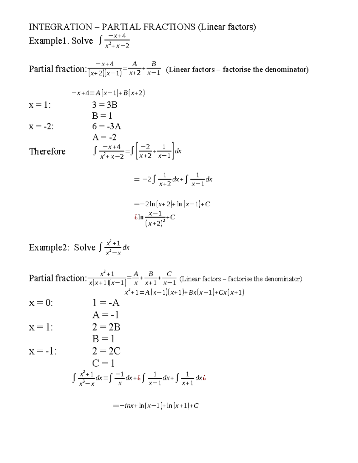 Maths 1B: Integration of Partial Fractions - Linear Factors - Studocu