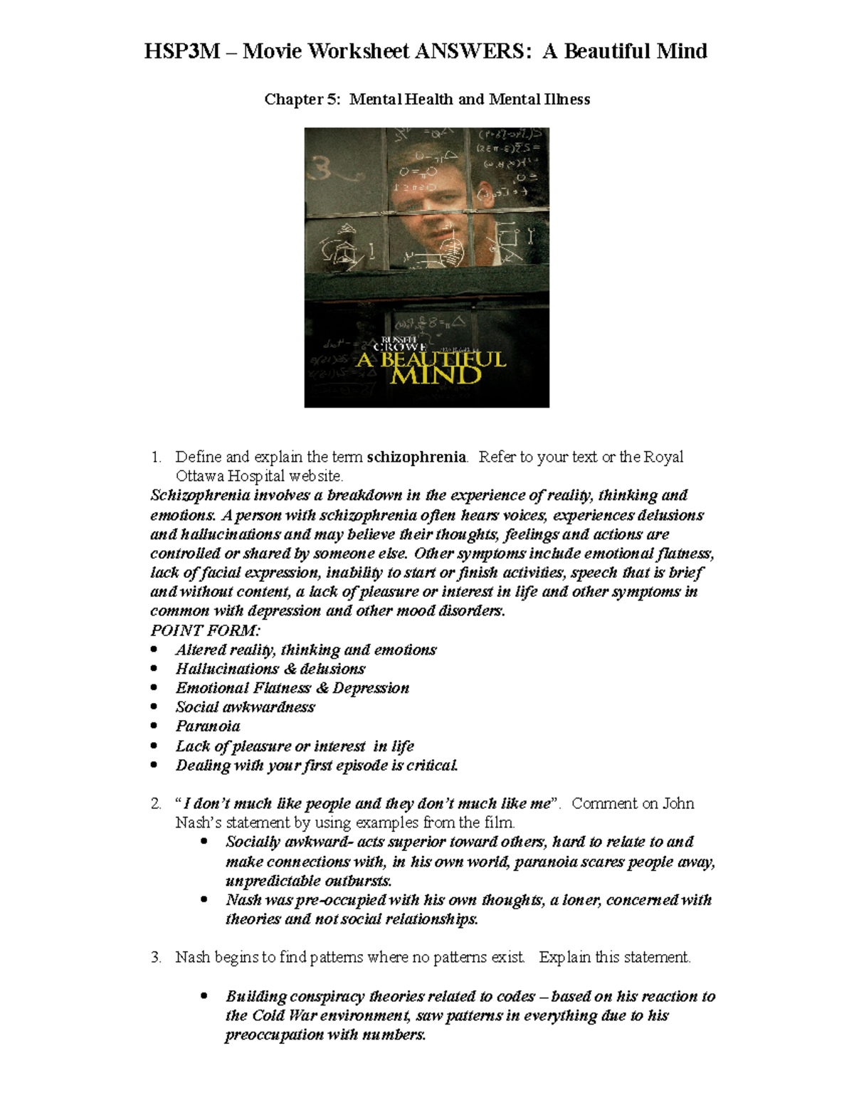A Beautiful Mind Worksheet - HSP3M – Movie Worksheet ANSWERS: A ...