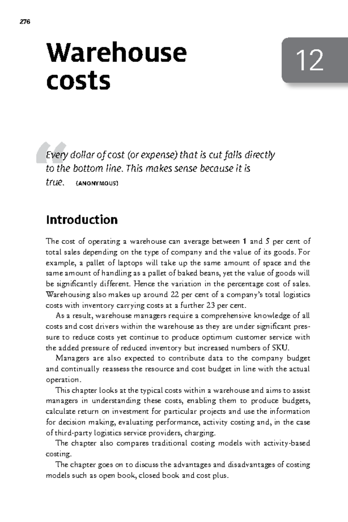 C12: Understanding Warehouse Costs and Costing Models Summary - Studocu
