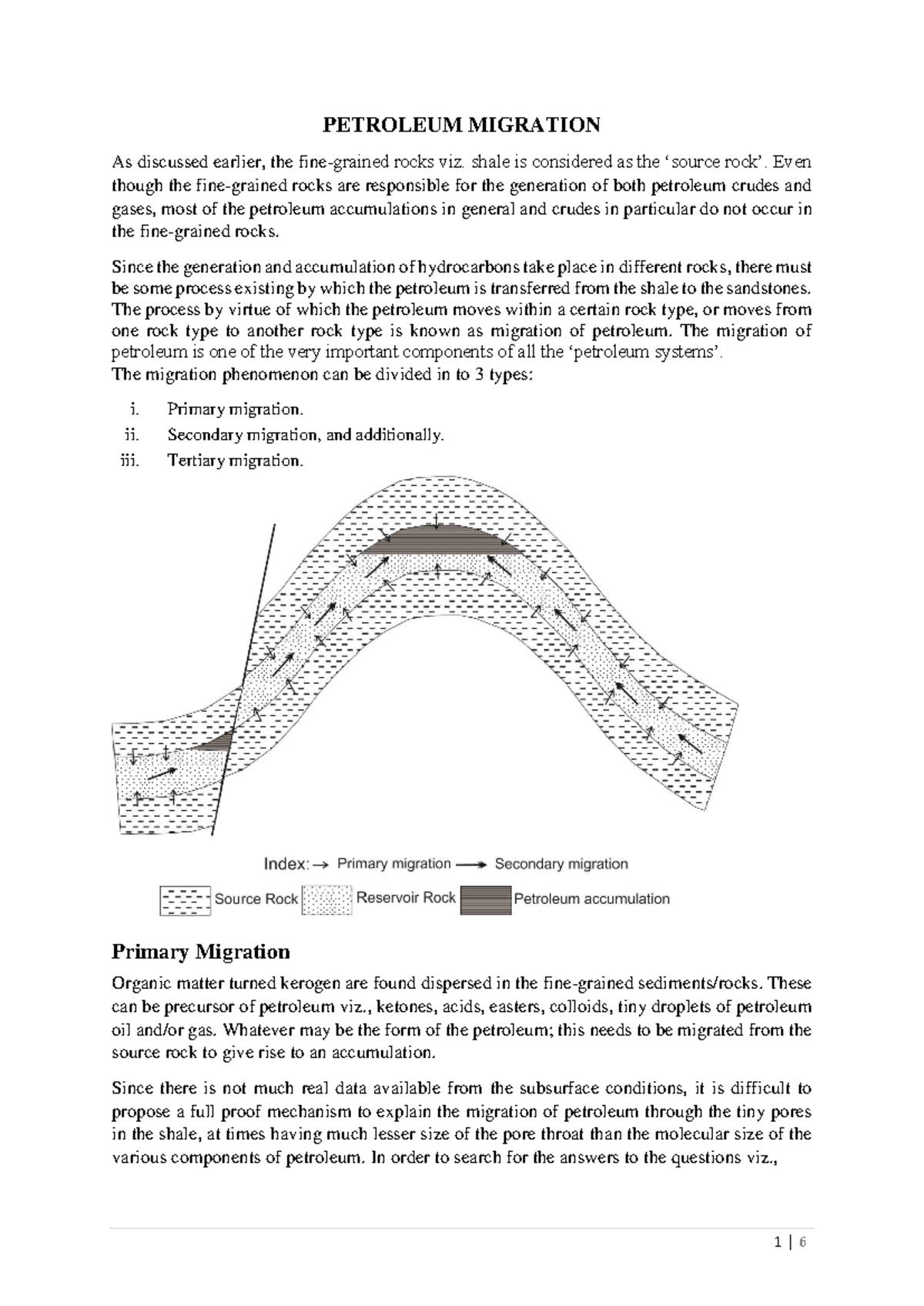 Petroleum Migration - Lecture Notes 1: Understanding Hydrocarbon ...