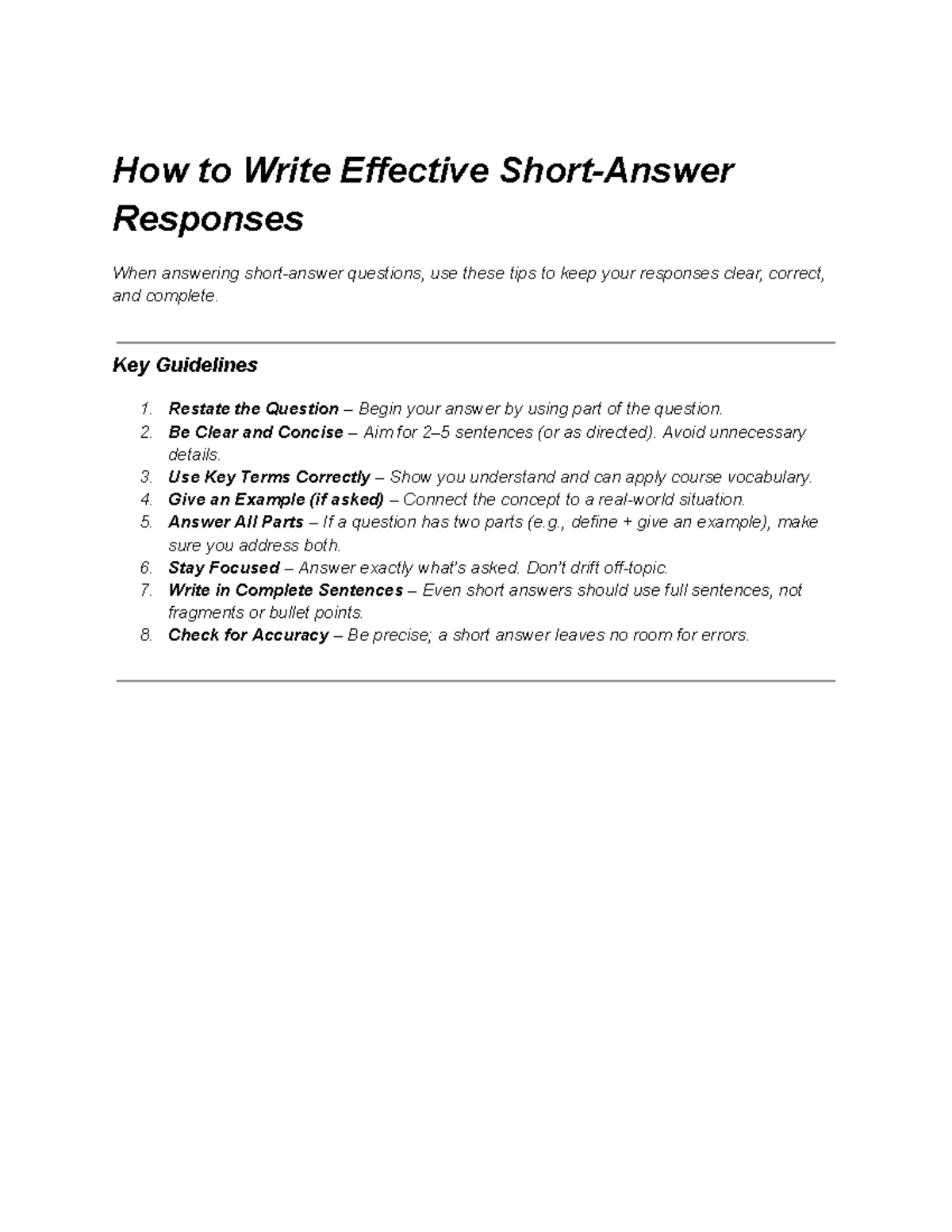 Effective Strategies for Short-Answer Questions - Studocu