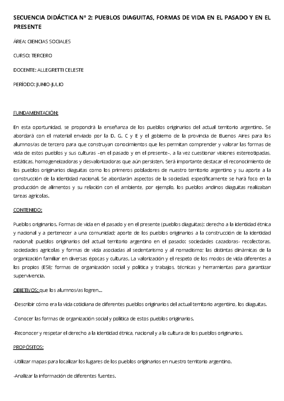Secuencia Didáctica 2: Pueblos Diaguitas y su Vida en el Pasado y ...