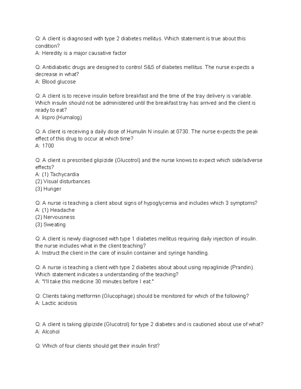 **Diabetes Mellitus Practice Quizlet - Understanding Care for DM ...