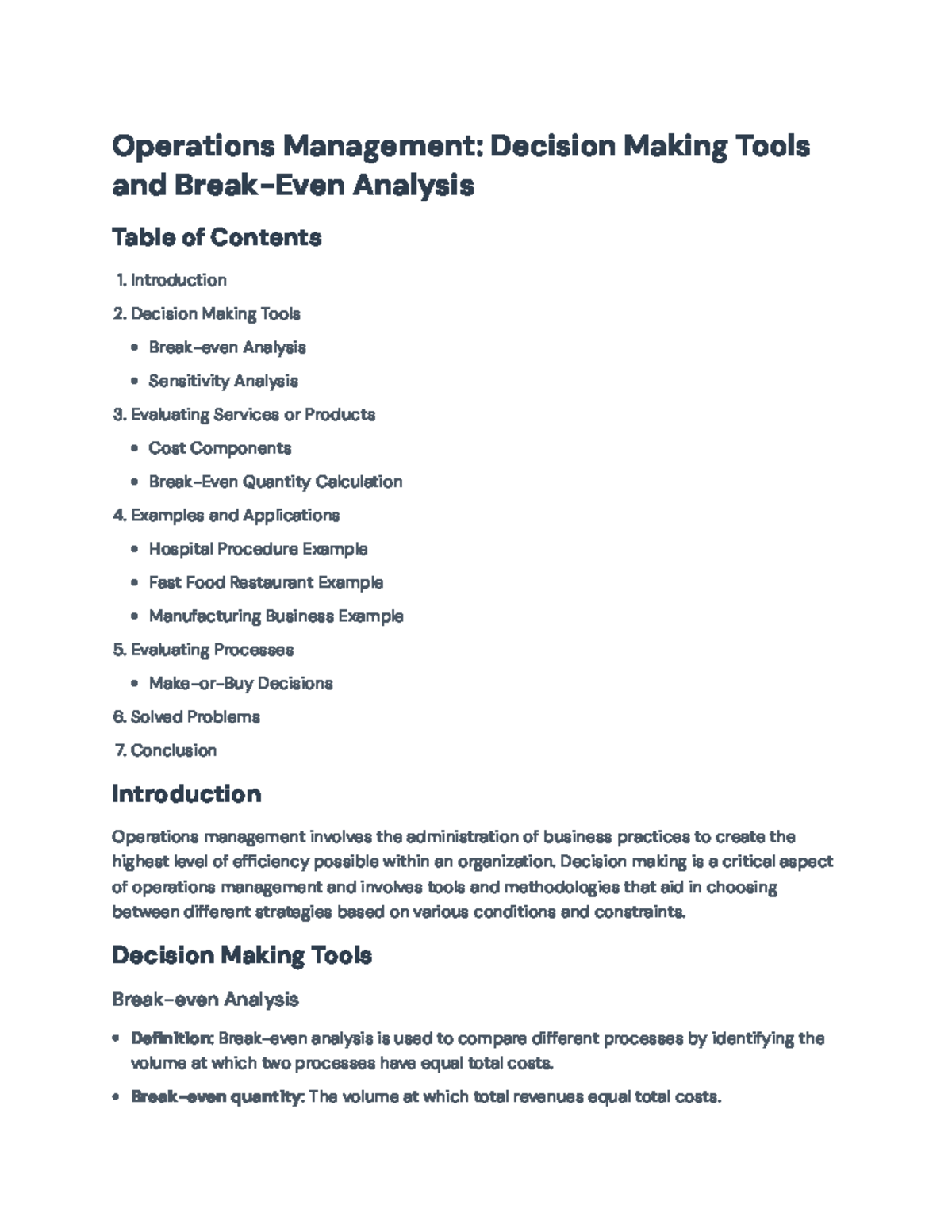 Operations Management (OM 202): Decision-Making Tools & Sensitivity ...