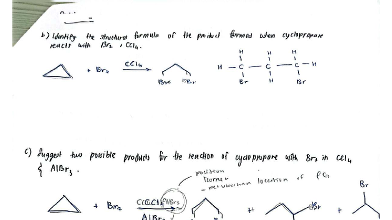 CHEM 101: Cyclopropane Reactions and Product Formation Tutorial - Studocu