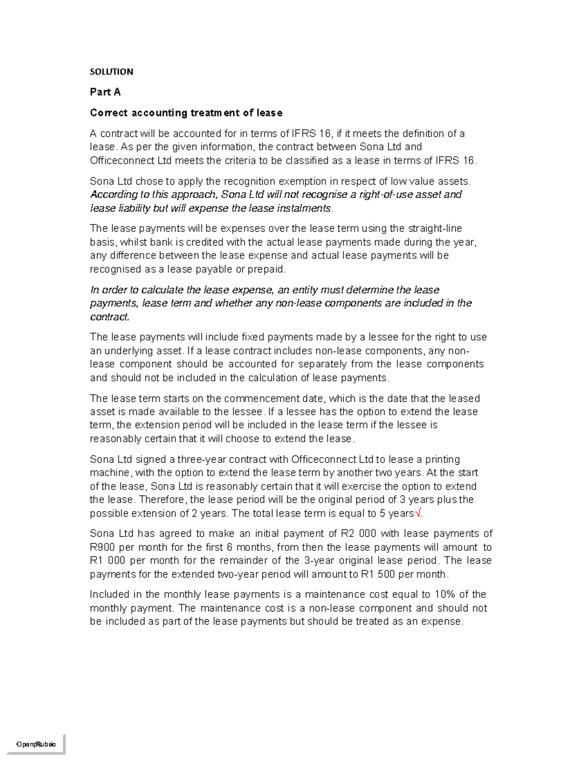 IFRS 16 Lease Accounting Treatment - Sona Ltd Case Study - Studocu