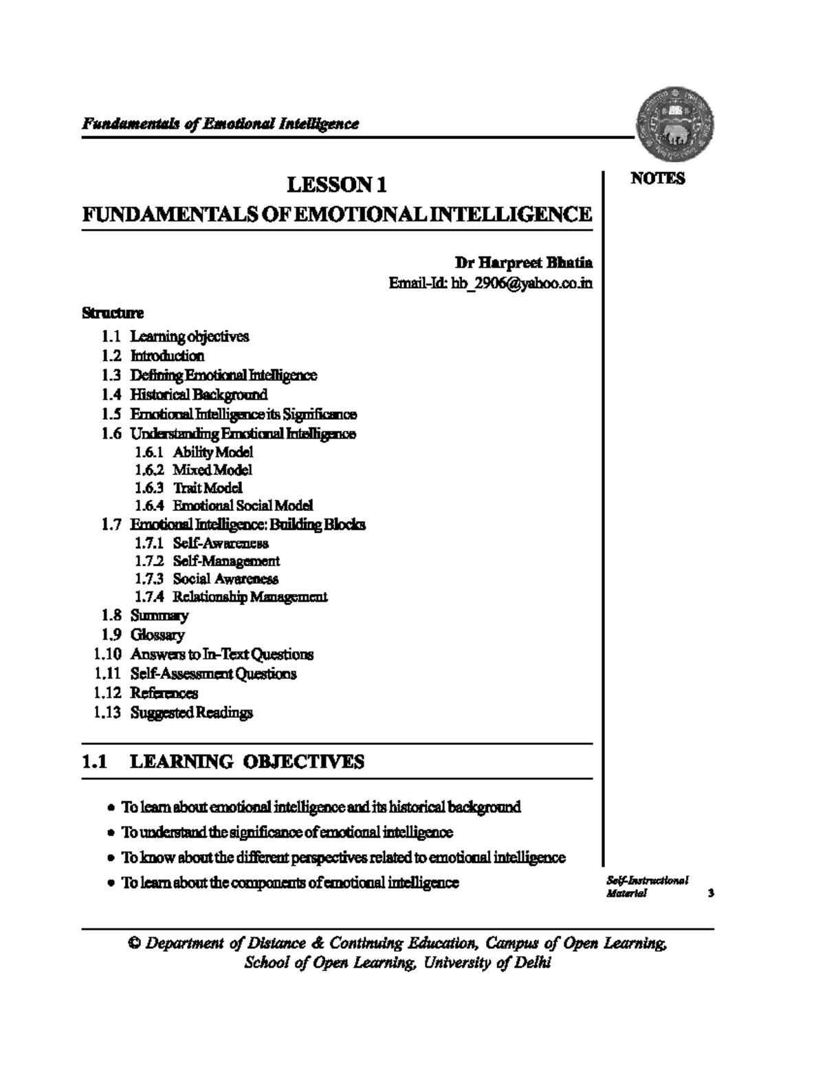 SECURITY UNITED Fundamentals of Emotional Intelligence: Lesson 1 Notes ...