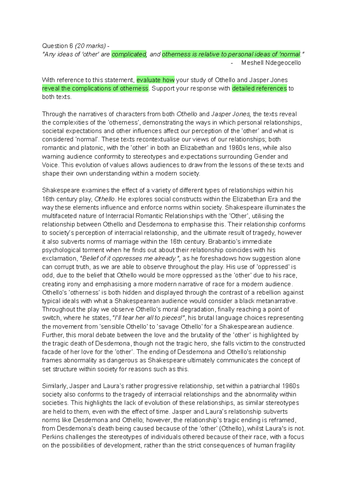 11 Engadv Othello & Jasper Jones Comparative Analysis Essay - Studocu