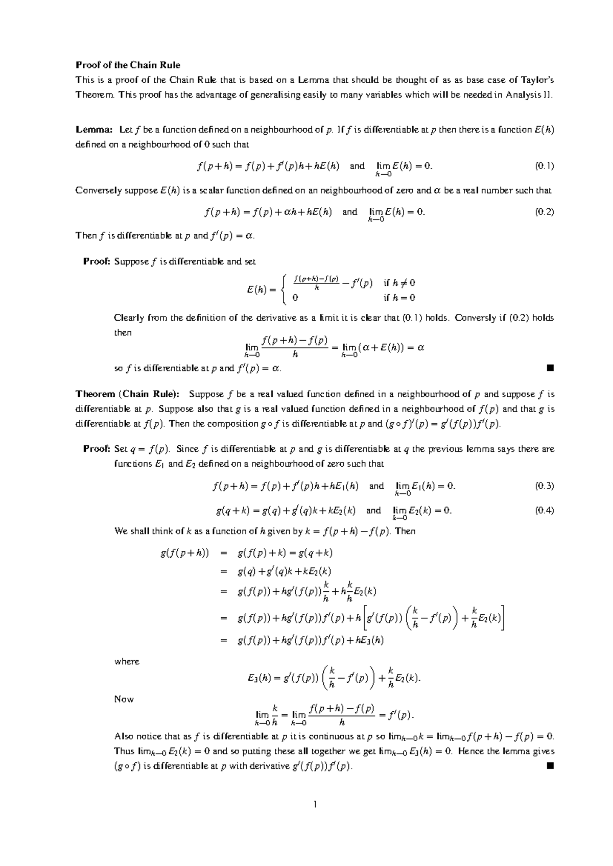 Math 550 - Proof of the Chain Rule and Its Applications - Studocu