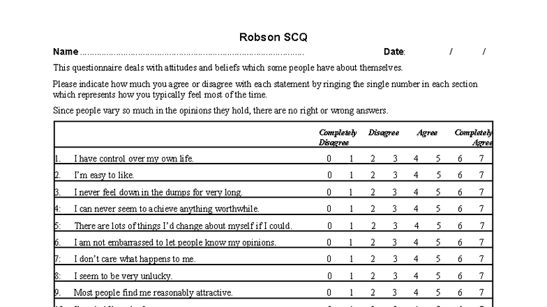 Robson SCQ: Self-Concept Questionnaire and Norms - Studocu