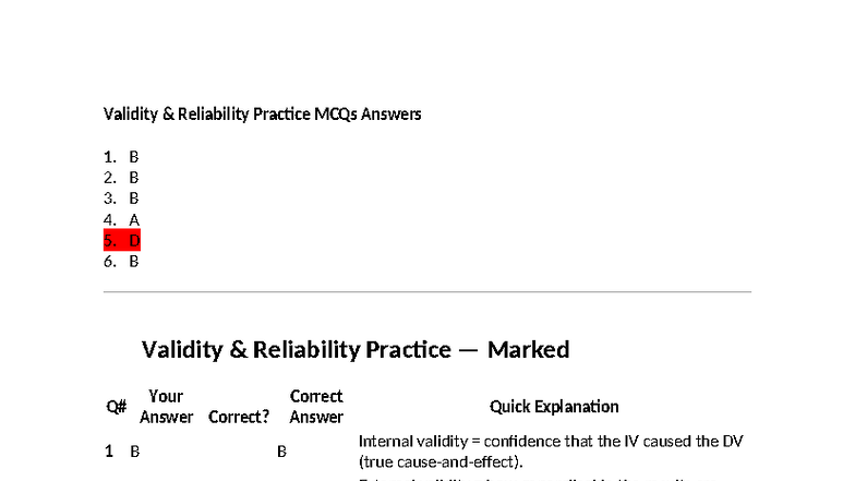 Week 1 Validity & Reliability Practice Exam Answers - Studocu