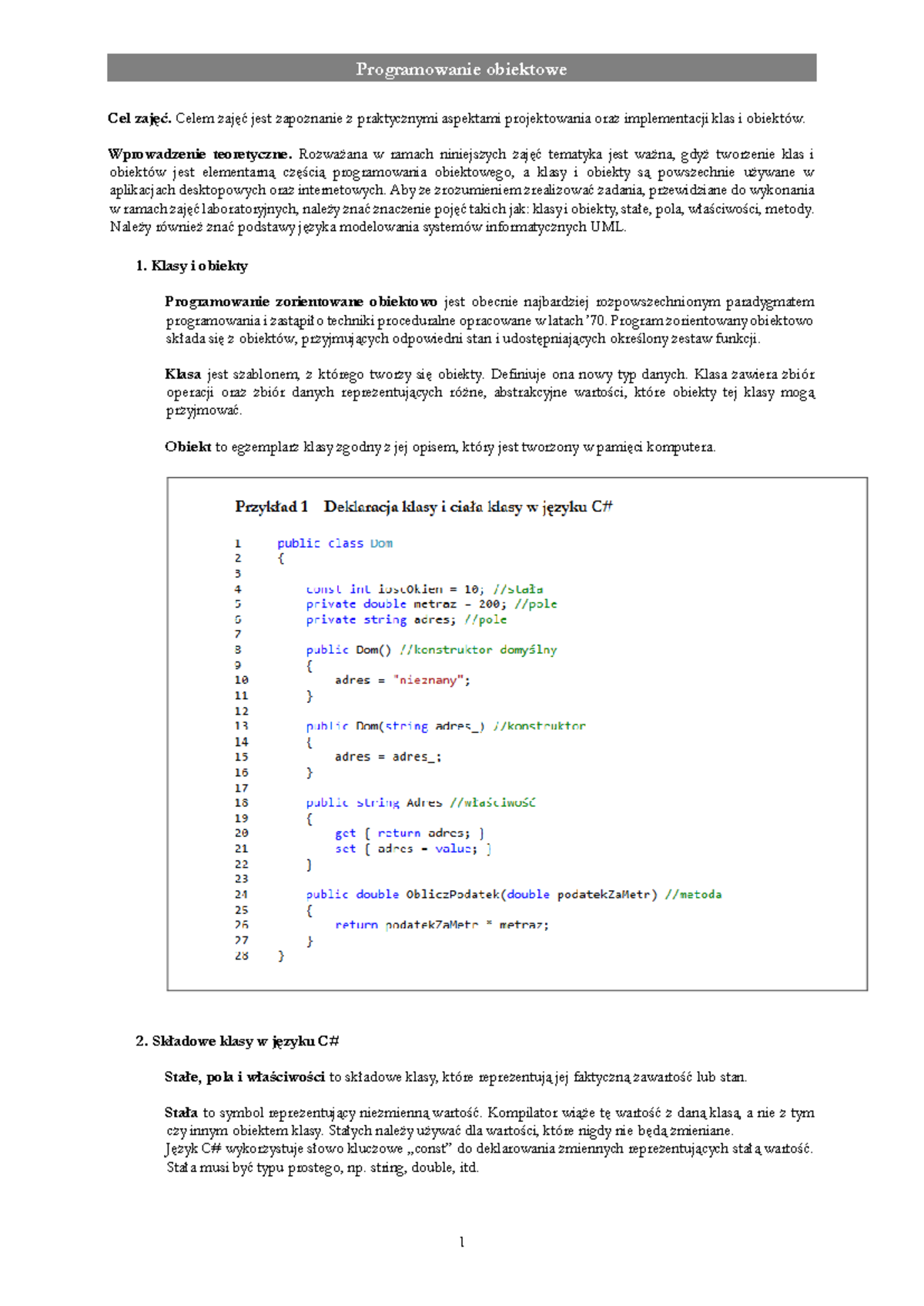 Programowanie obiektowe - Notatki do zajęć (PO-01) - Studocu