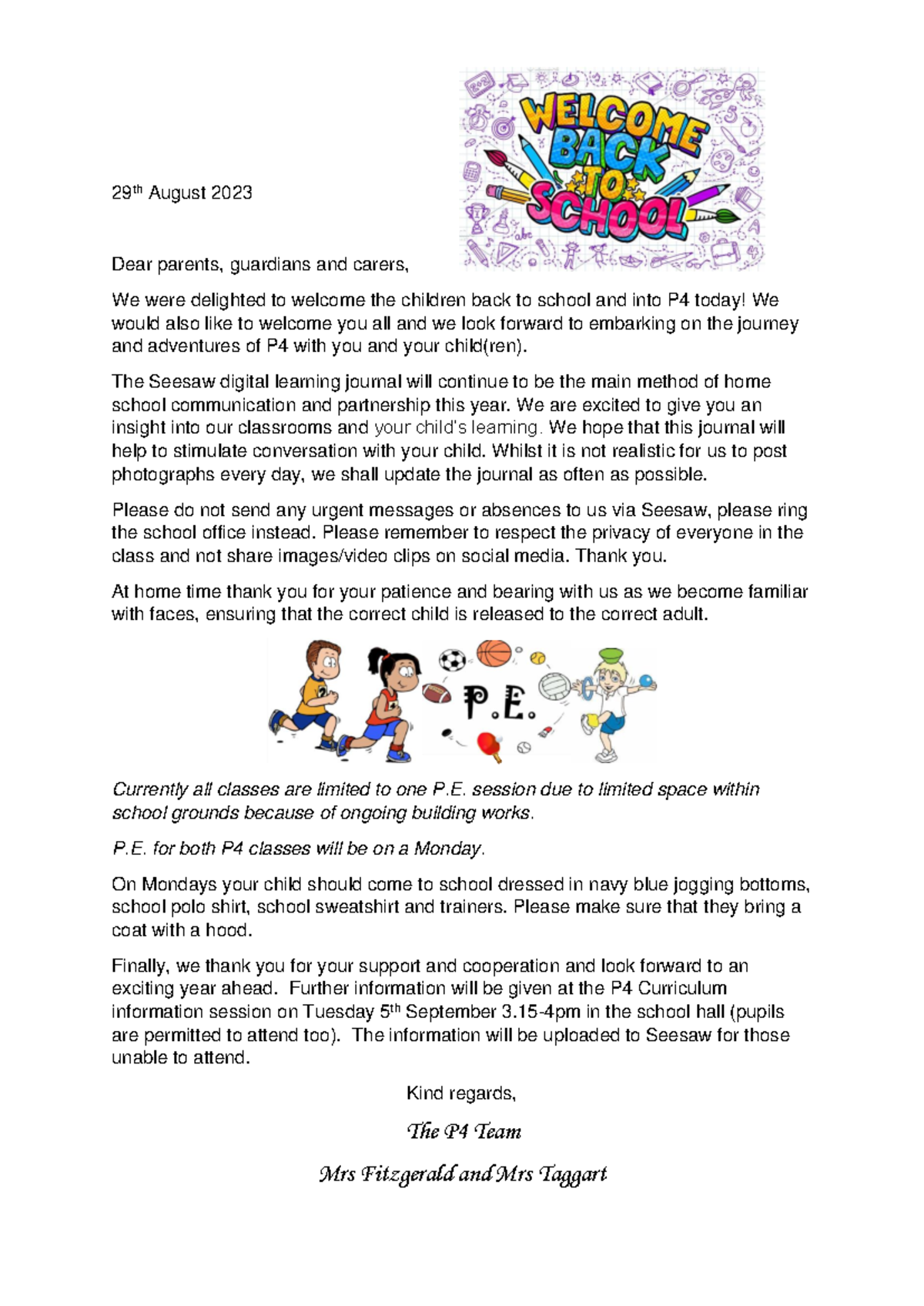 P4 Welcome Letter & Info for Parents - August 2023 - Studocu
