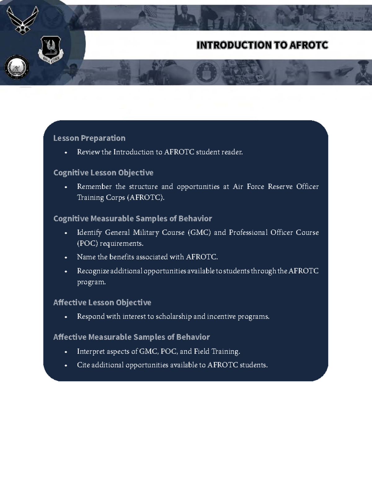 Introduction to AFROTC (AIR AND SPACE STUDIES): Programs & Benefits ...