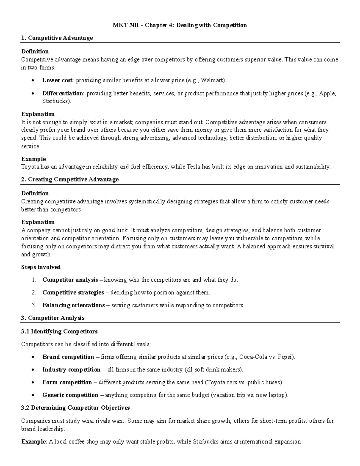 MKT 301 - Chapter 4: Strategies for Competitive Advantage - Studocu