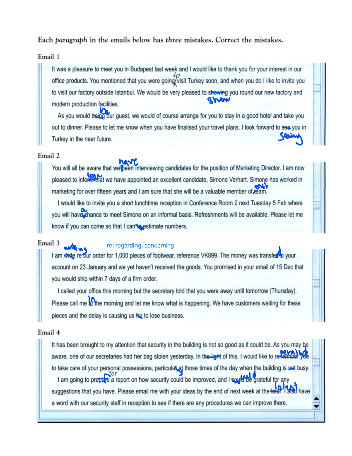 Email Mistake Correction Exercise: Identify and Fix Errors - Studocu