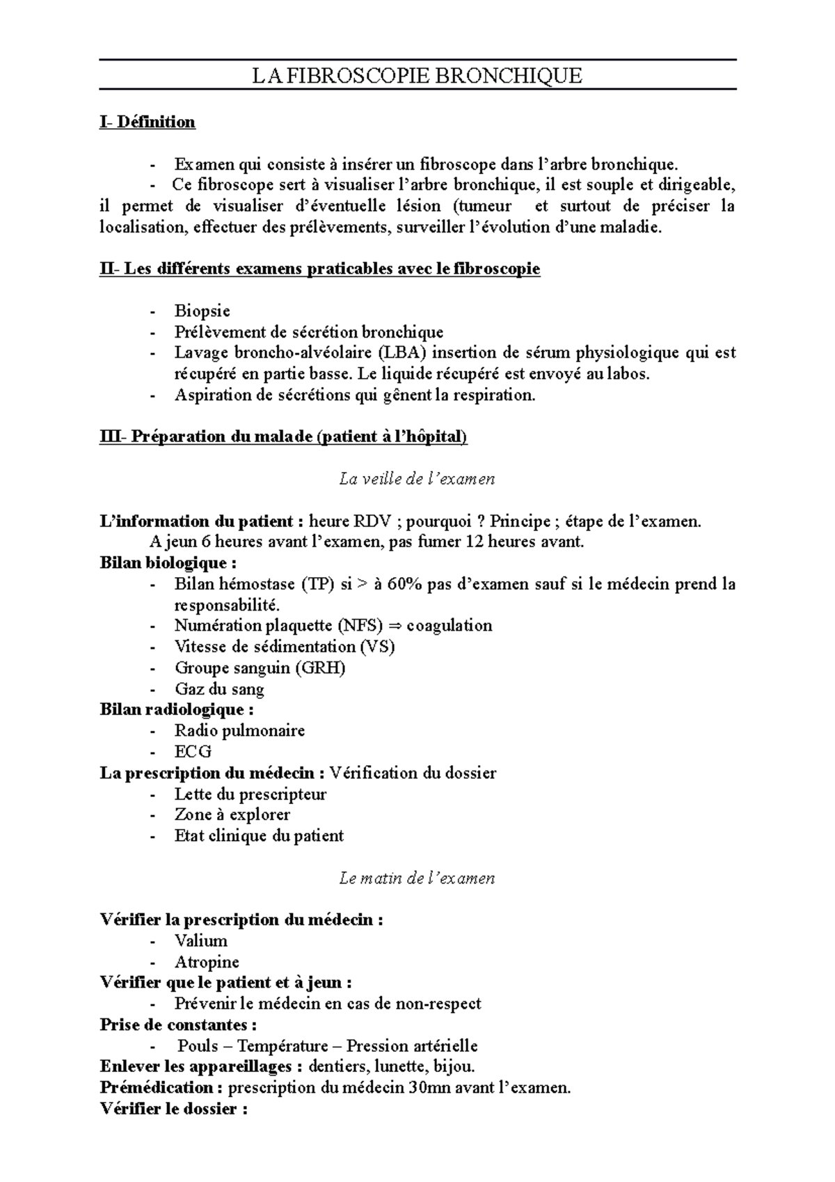La fibroscopie bronchique : Examen, préparation et suivi médical - Studocu