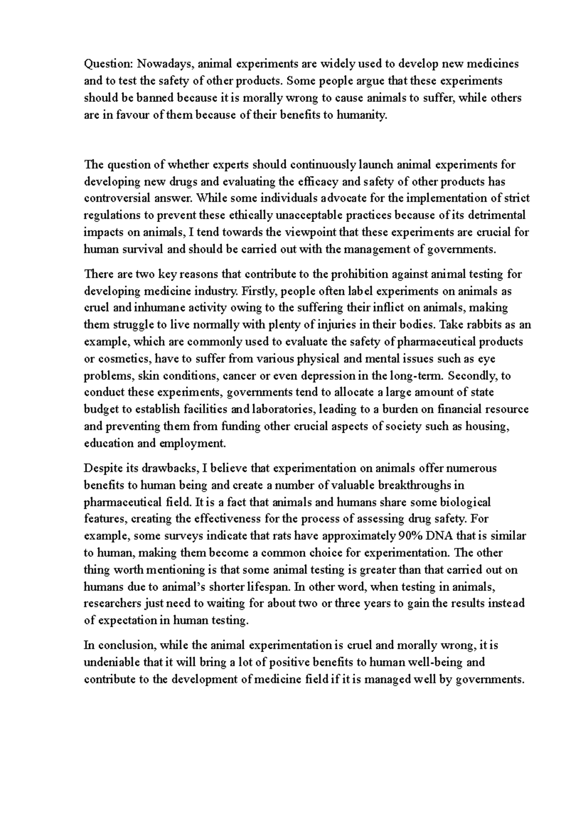 Essay Notes: Writing Task 2 - Animal Experiments and Ethics - Studocu