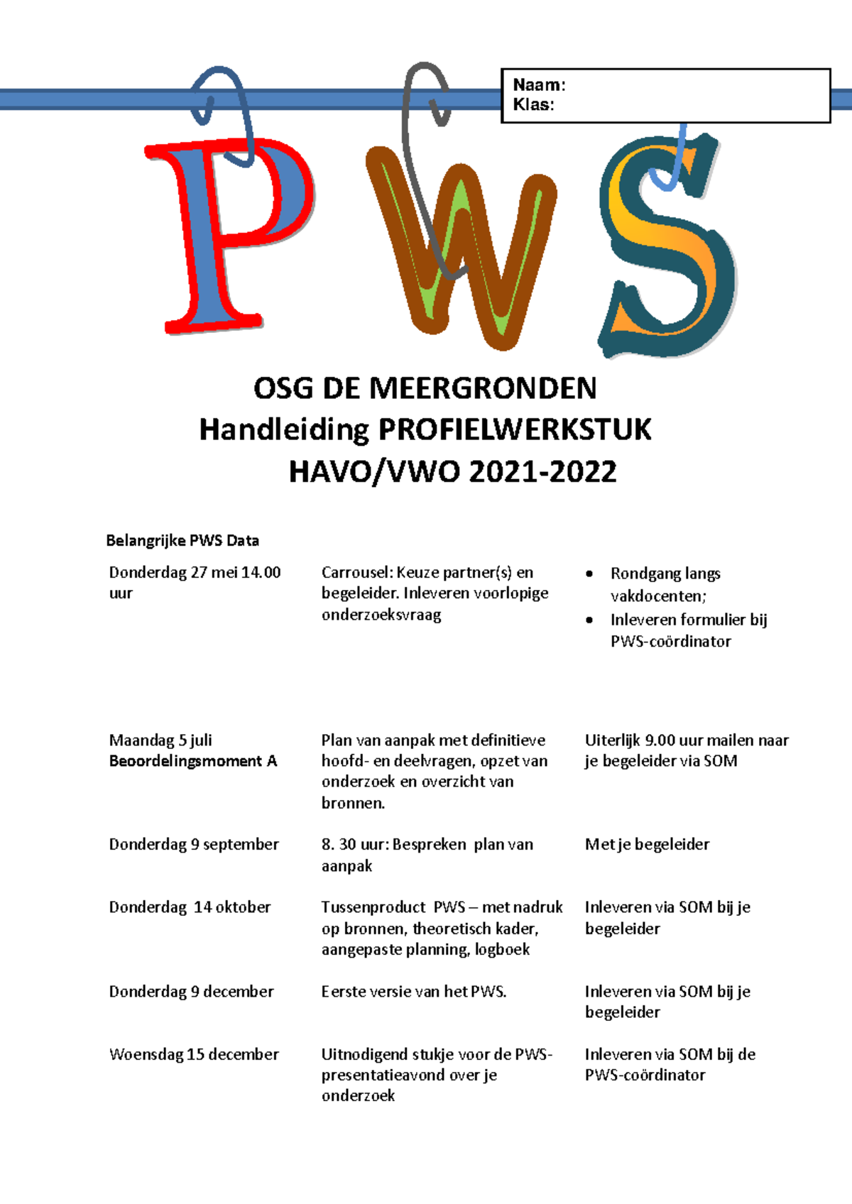 PWS Handleiding Economie HAVO 5: Belangrijke Data en Stappen - Studeersnel