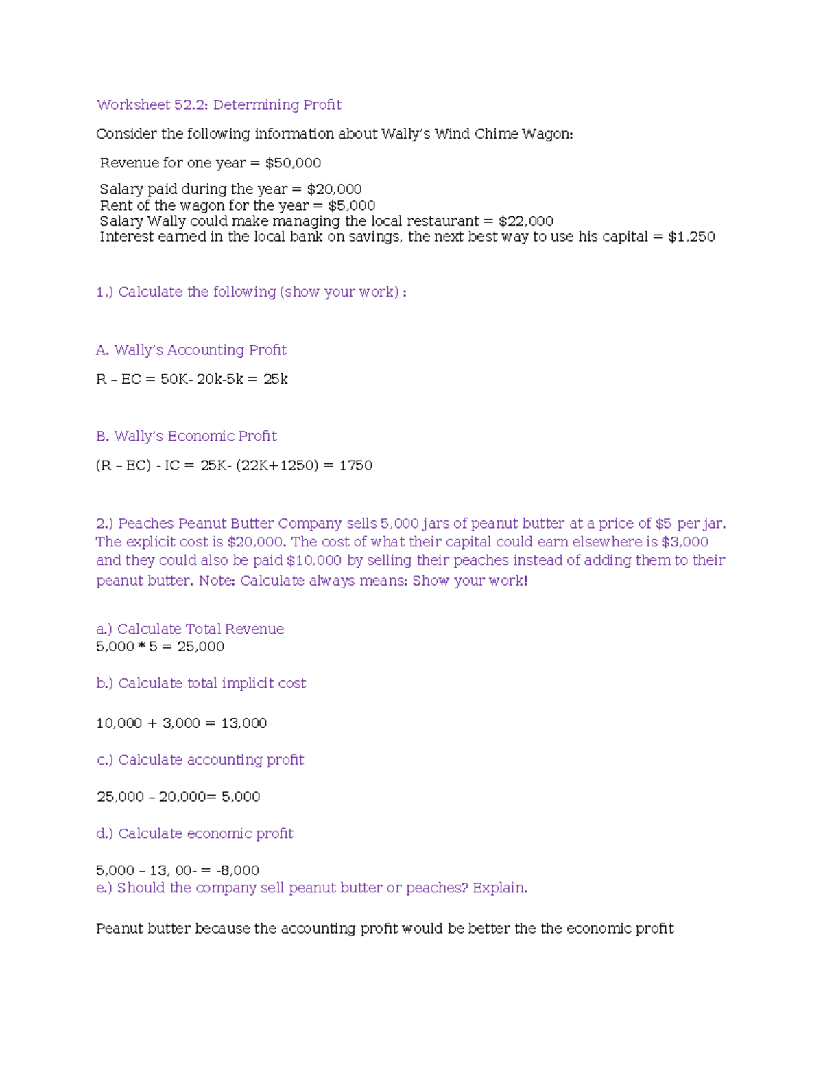 Worksheet 52.2: Calculating Accounting & Economic Profit - Studocu