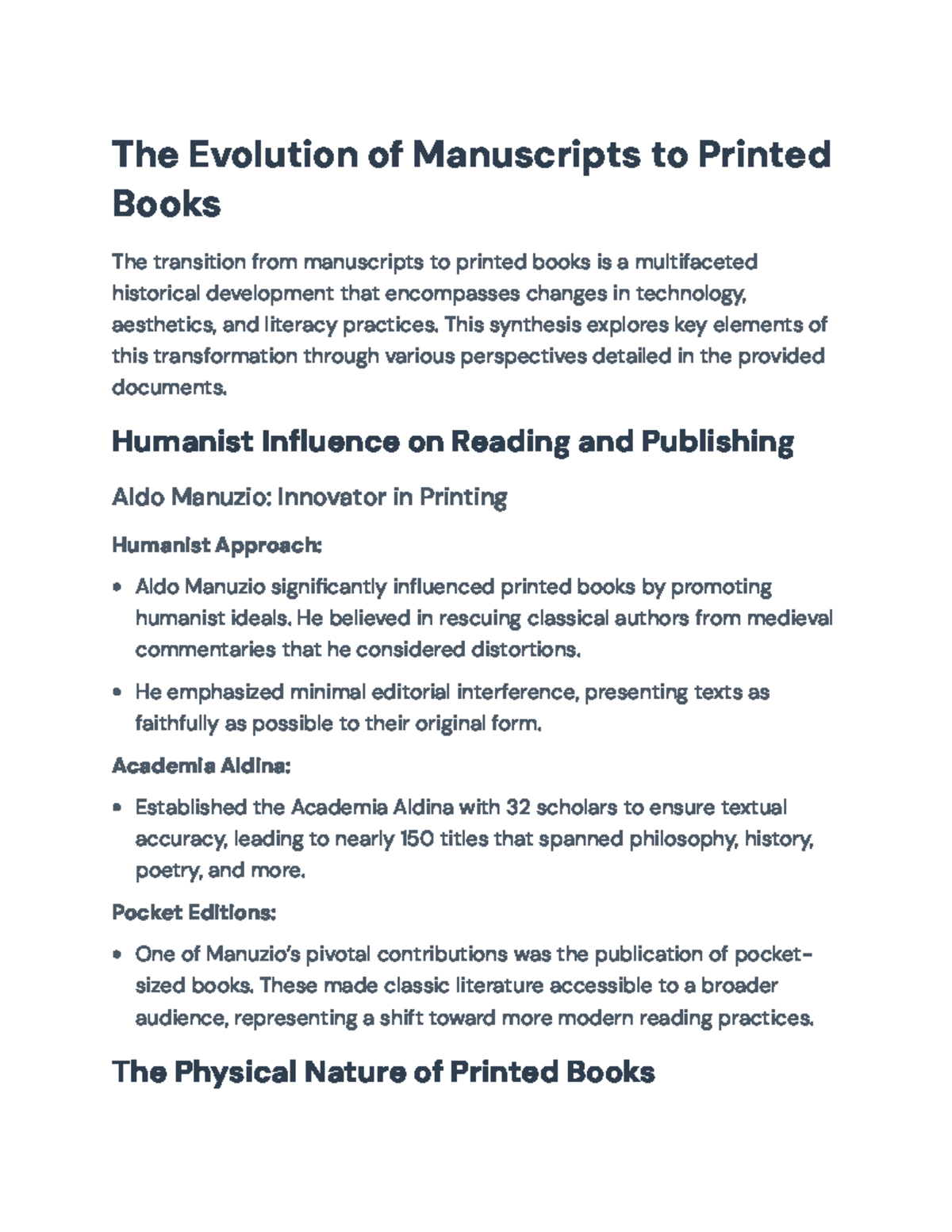 The Evolution of Manuscripts to Printed Books: A Humanist Perspective ...