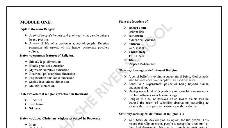 MODULE ONE: Understanding Religion and Its Impact on Society - Studocu