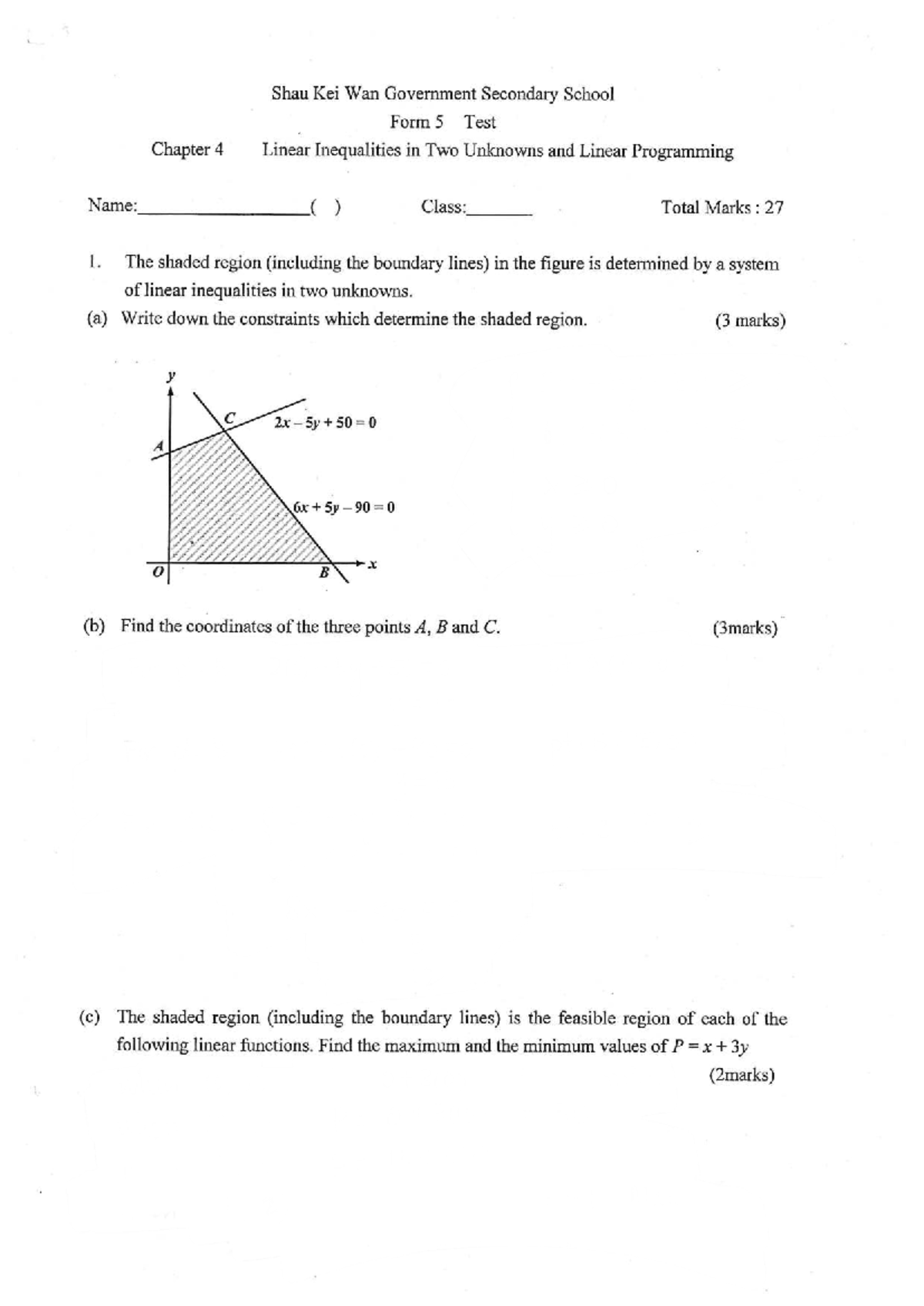 2021-22 5B Chapter 4 Test Solutions: Linear Inequalities & Programming ...