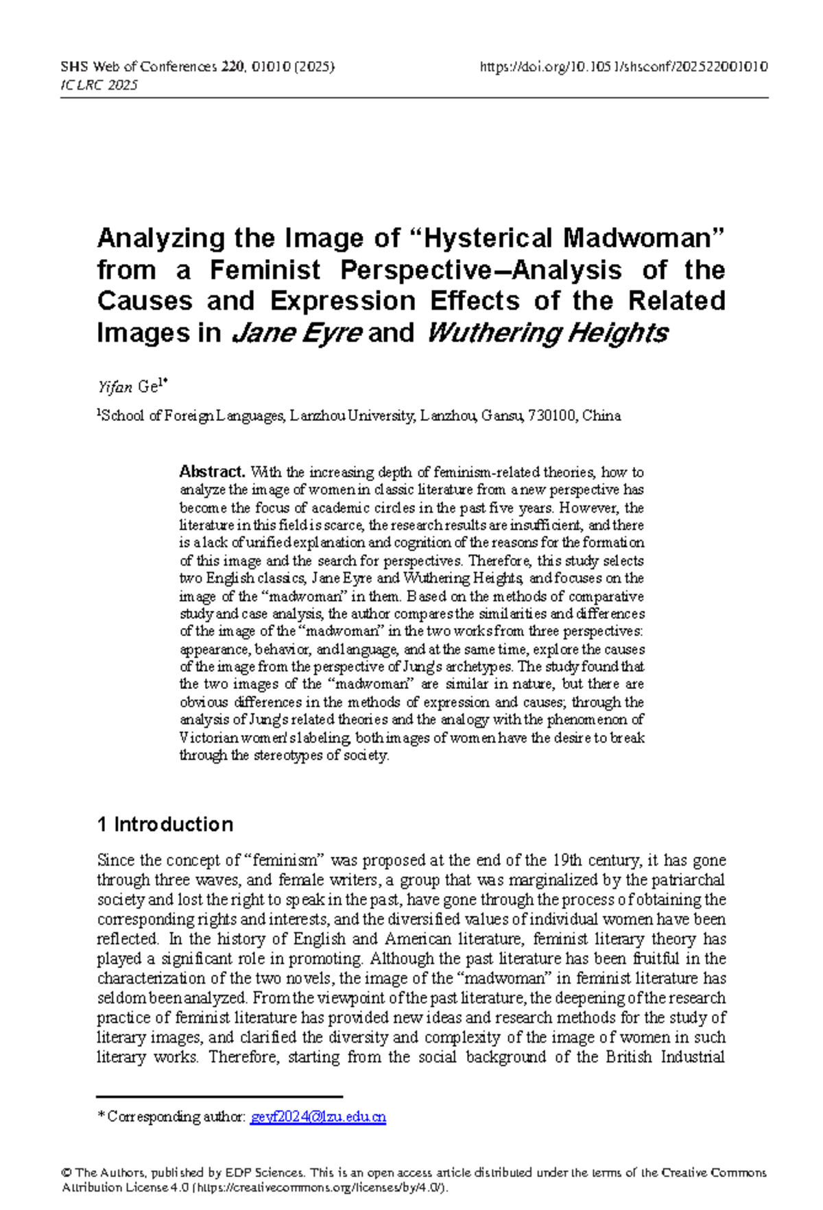 ICLRC 2025: Analyzing Feminist Perspectives in Jane Eyre & Wuthering ...